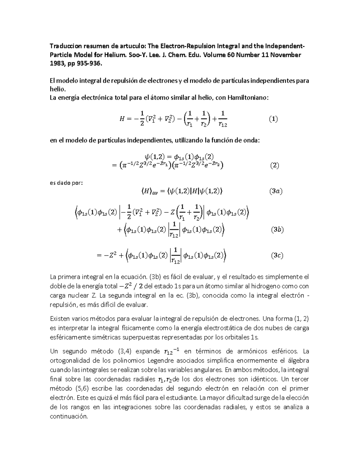 The Electron-Repulsion Integral and the Independent-Particle Model for ...