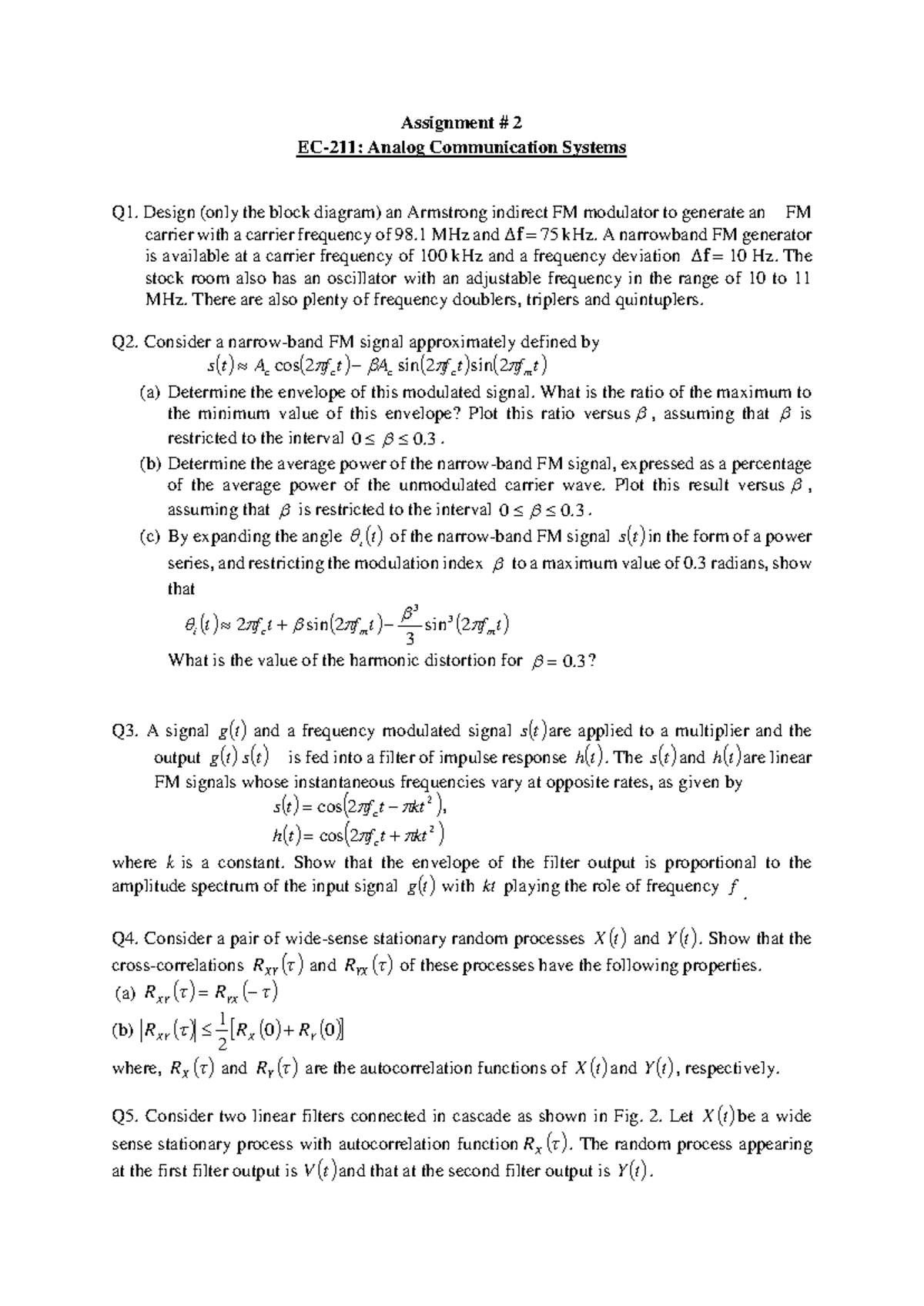 Fm And Stochastic Processes Assignment 2 Ec 211 Analog