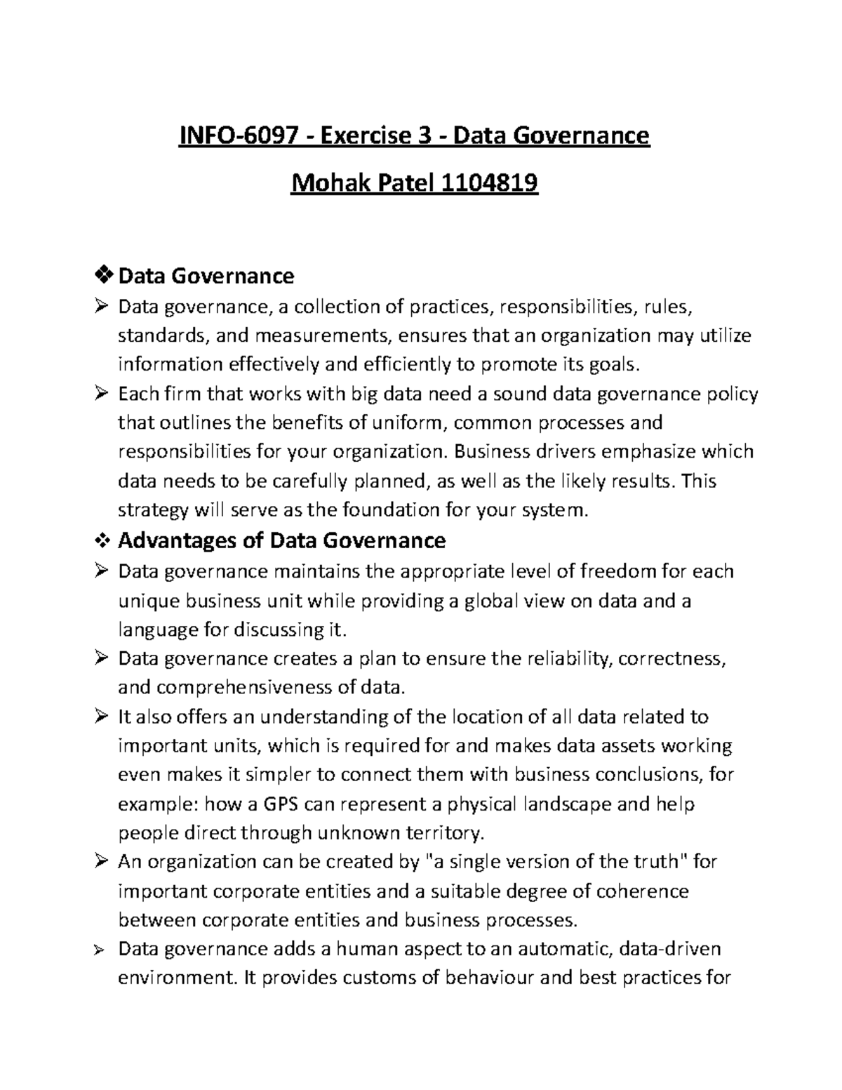 Exercise 3 I Hope It Helps Info 6097 Exercise 3 Data Governance Mohak Patel 1104819 Data 
