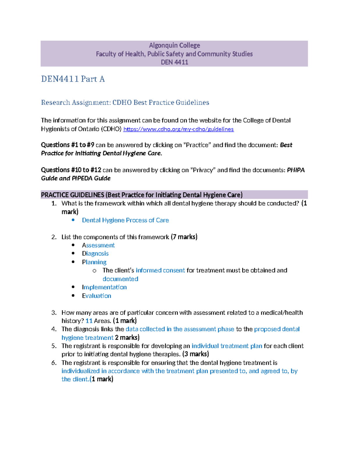 CDHO Best Practice Assignment - Algonquin College Faculty of Health ...