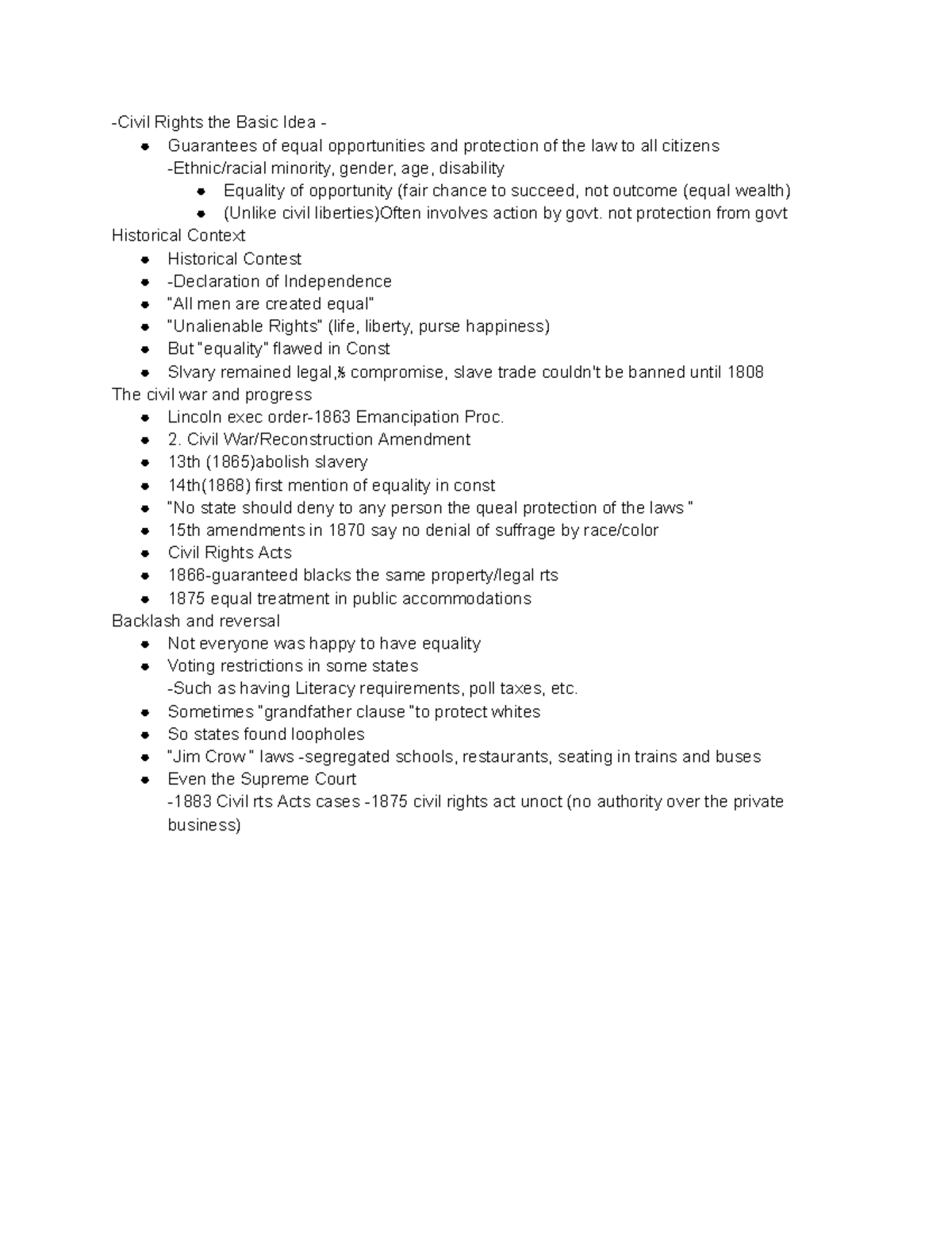 Civil rights - Dr.B lecture notes with terms,Definitions ,and questions ...