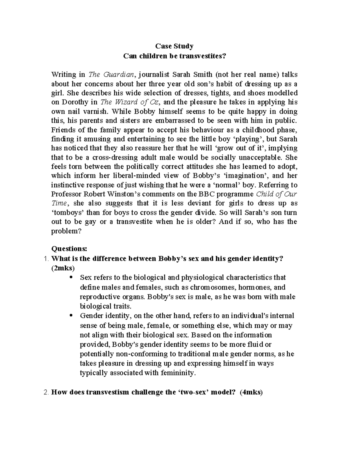 Case Study-sociology - soiology case study - Case Study Can children be ...