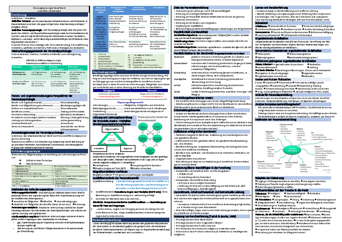 Cheat Sheet Personalpsychologie - Personalpsychologie Cheat Sheet Louis Marc Lindenmann Einf ...