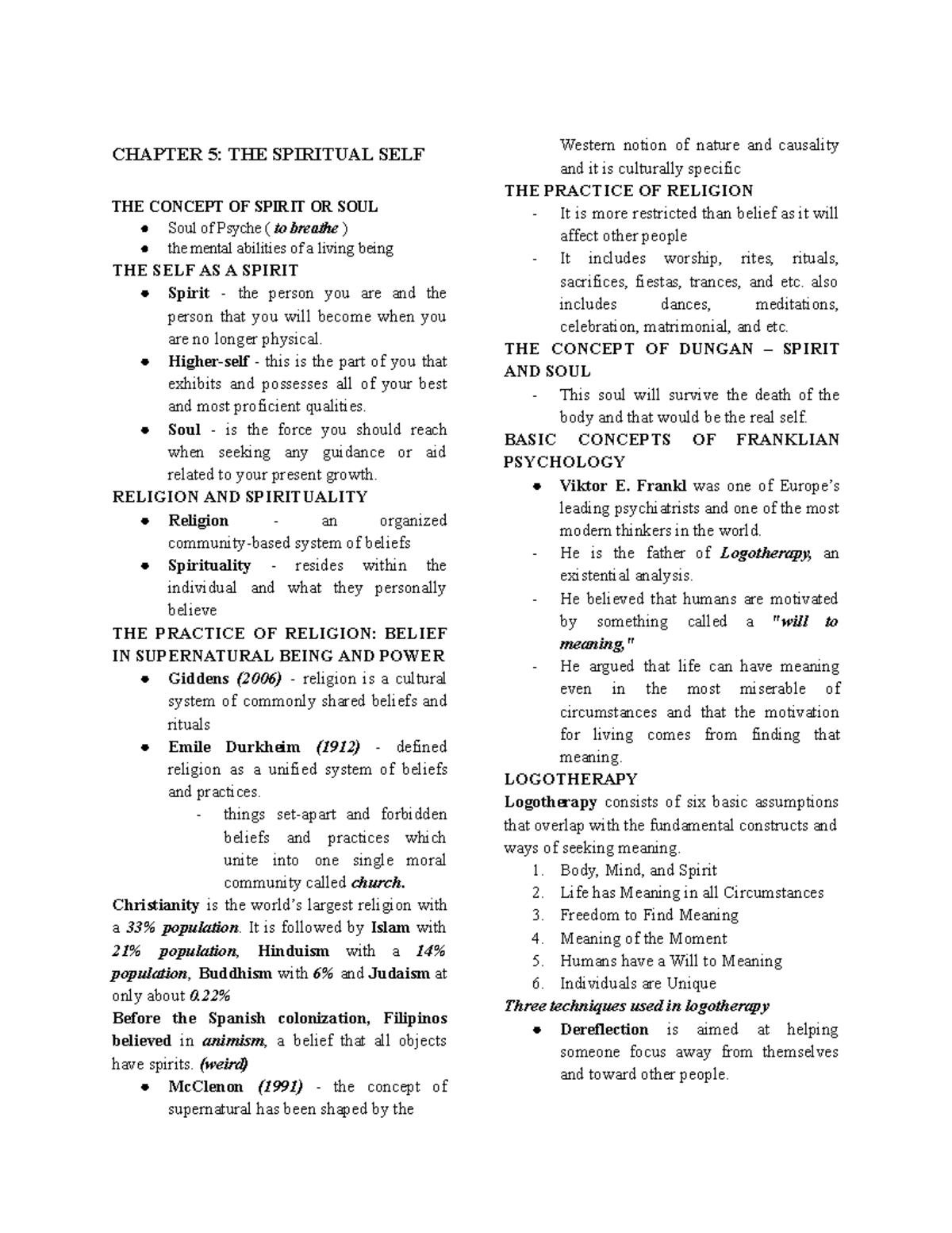 Understanding The Self Reviewer - CHAPTER 5: THE SPIRITUAL SELF THE ...
