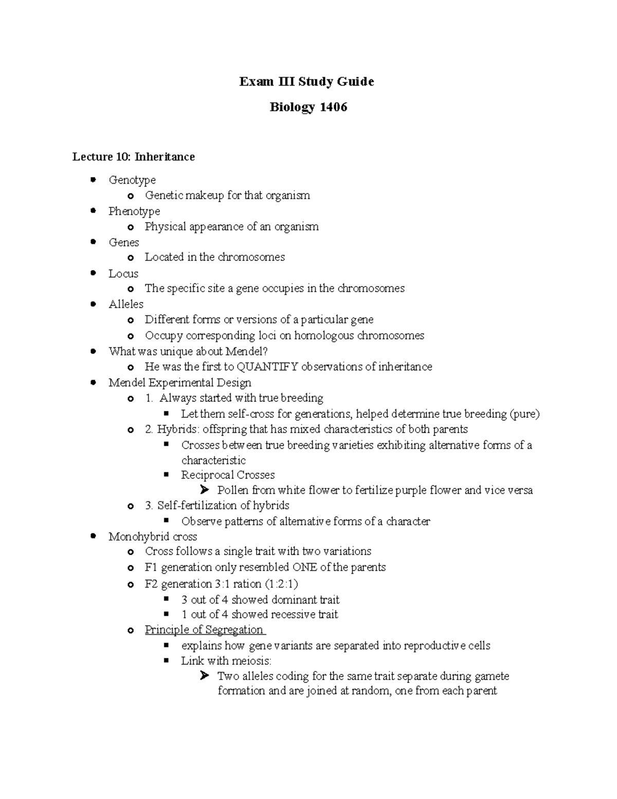 Exam 3 study guide - Test review - Exam III Study Guide Biology 1406 ...