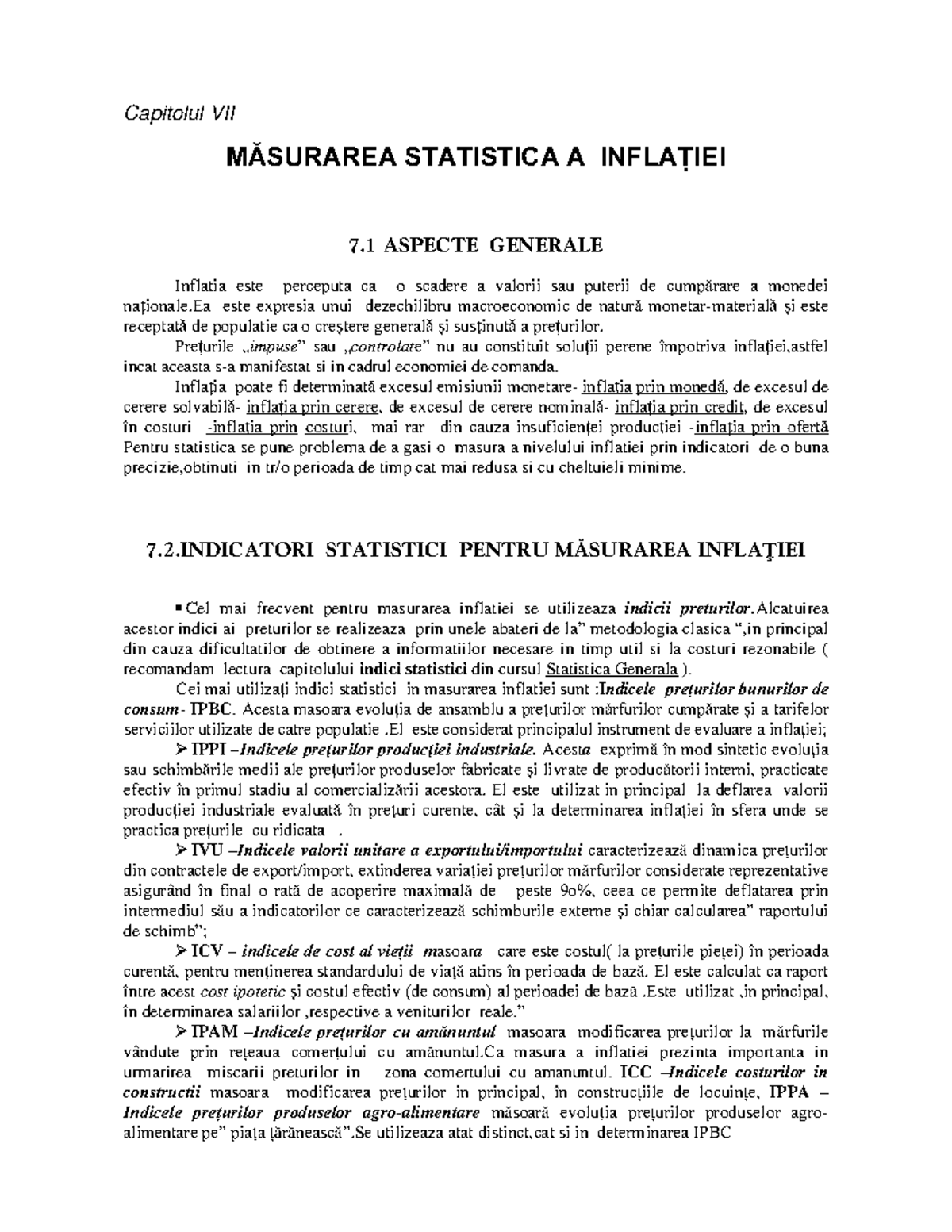 7. Masurarea Statistica A Inflatiei - Capitolul VII H TVS6S@6 ...