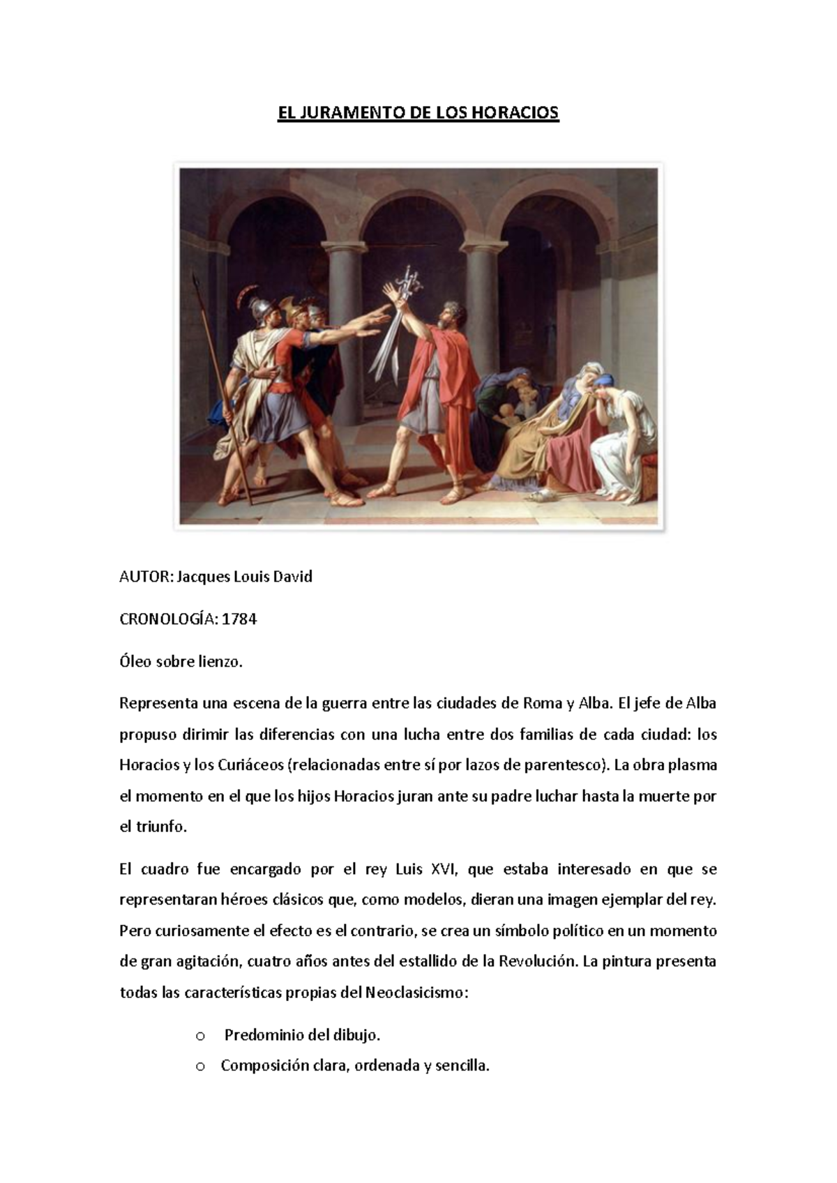 Obras DE ARTE Neoclásico, Romanticismo E Impresionismo - EL JURAMENTO DE LOS HORACIOS AUTOR ...