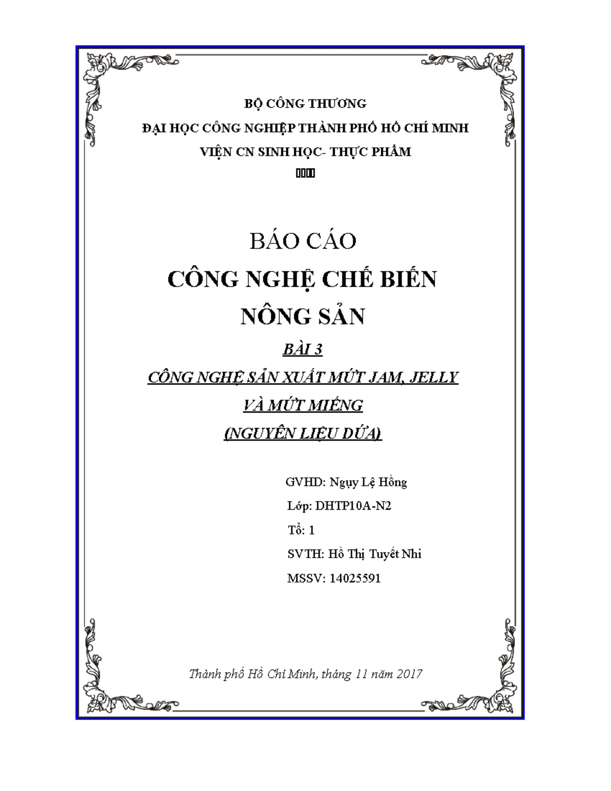 BAO CAO CONG NGH SN XUT MT JAM Jelly - BỘ CÔNG THƯƠNG ĐẠI HỌC CÔNG NGHIỆP THÀNH PHỐ HỒ CHÍ MINH ...