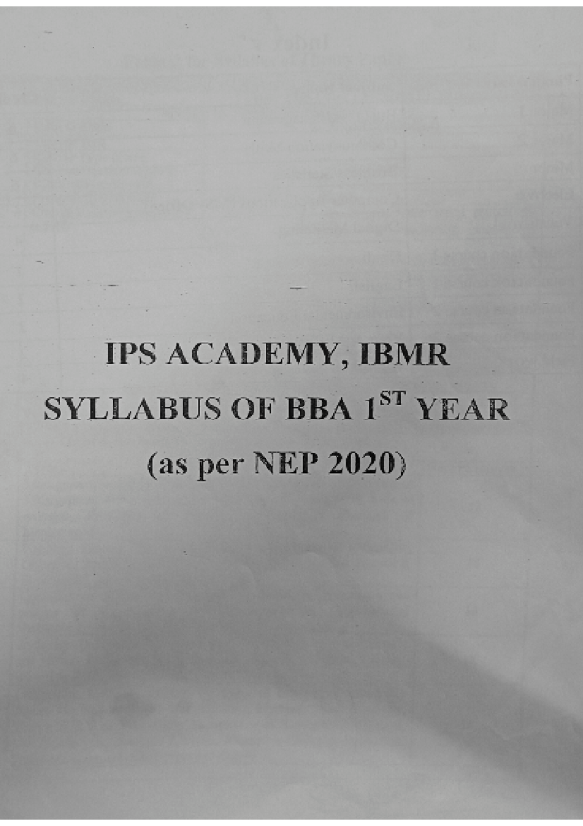 BBA 1ST YEAR Syllabus - IPS ACADEMY, IBMR SYLLABUS OF BBA 1st YEAR (as ...