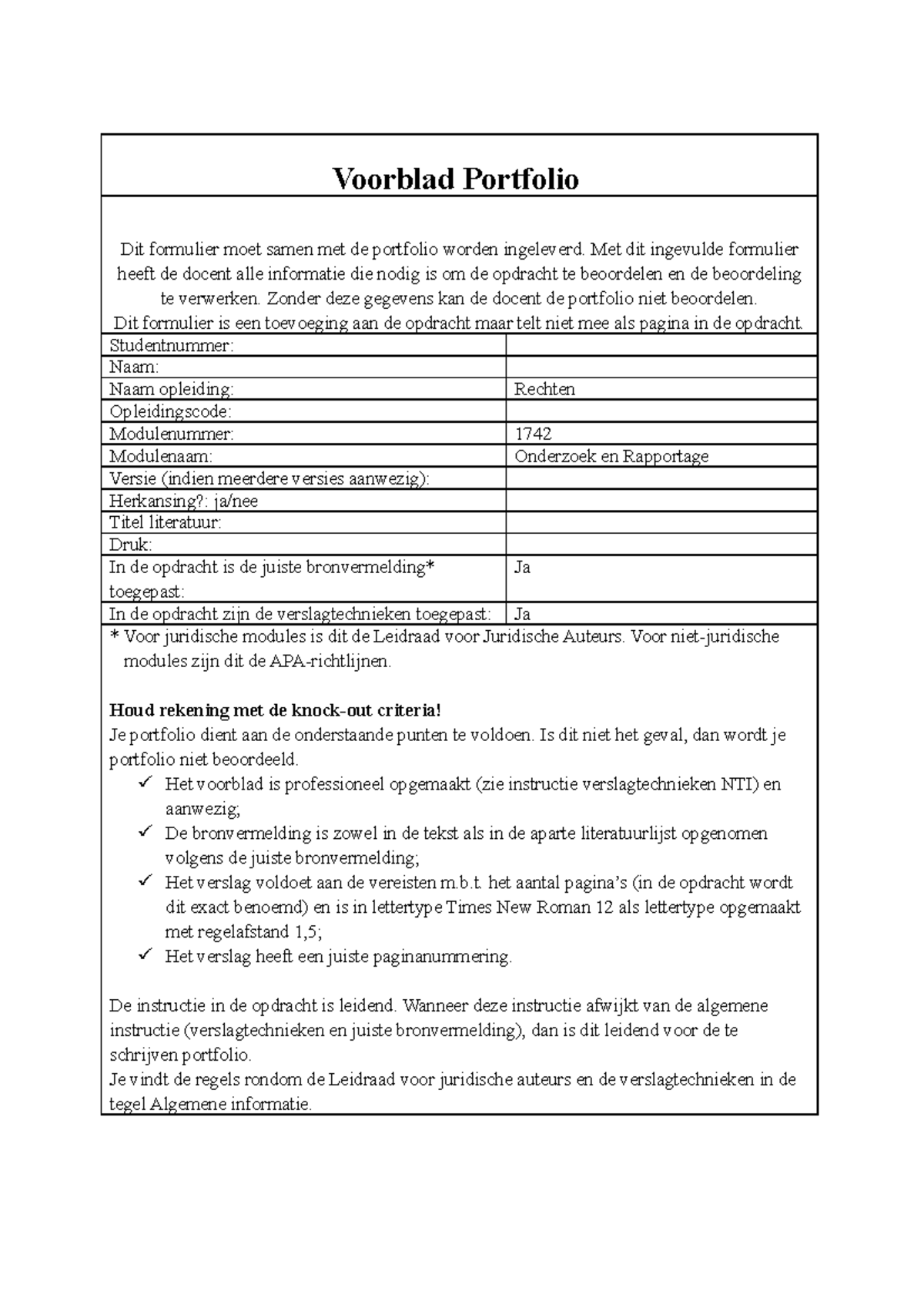 Onderzoek en rapportage - Voorblad Portfolio Dit formulier moet samen ...