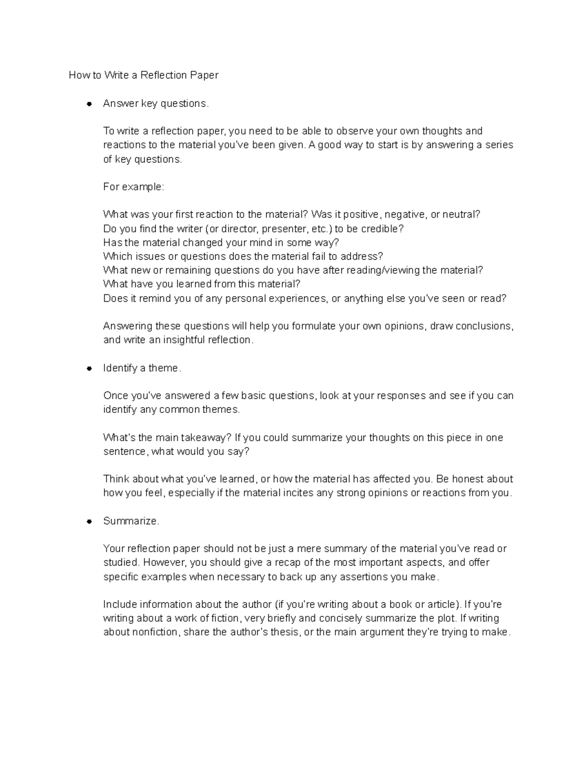 Reflection 20Paper - HEY - How to Write a Reflection Paper Answer key ...