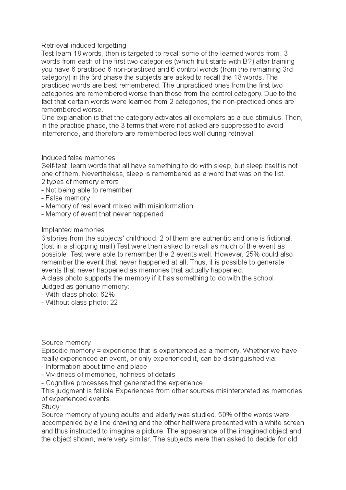 Retrieval induced forgetting - 3 words from each of the first two ...