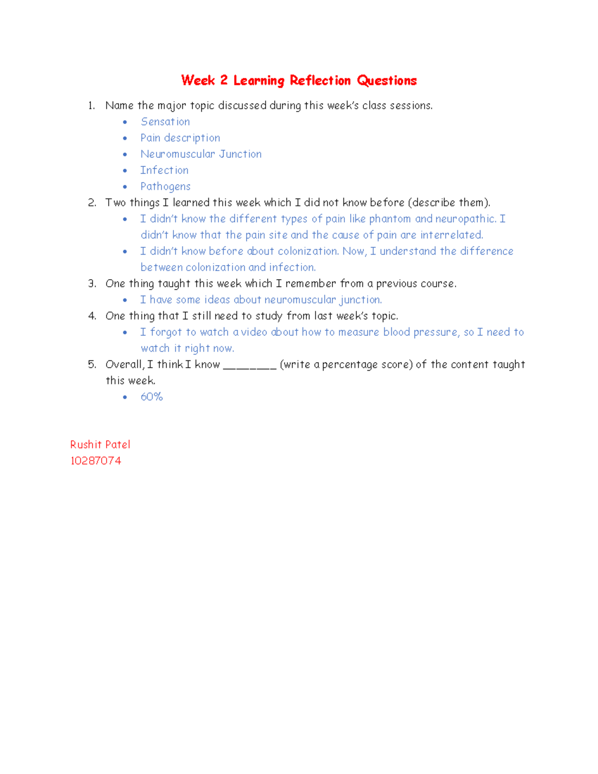 Week 2 Reflection - kdjfkjf - Week 2 Learning Reflection Questions Name ...