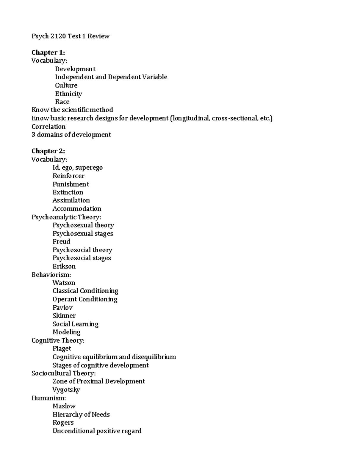 Psych 2120 Test 1 Review - Psych 2120 Test 1 Review Chapter 1 ...