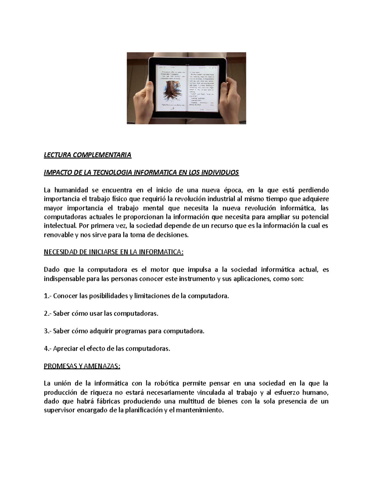 Impacto DE LA Tecnologia Informatica EN LOS Individuos - LECTURA ...