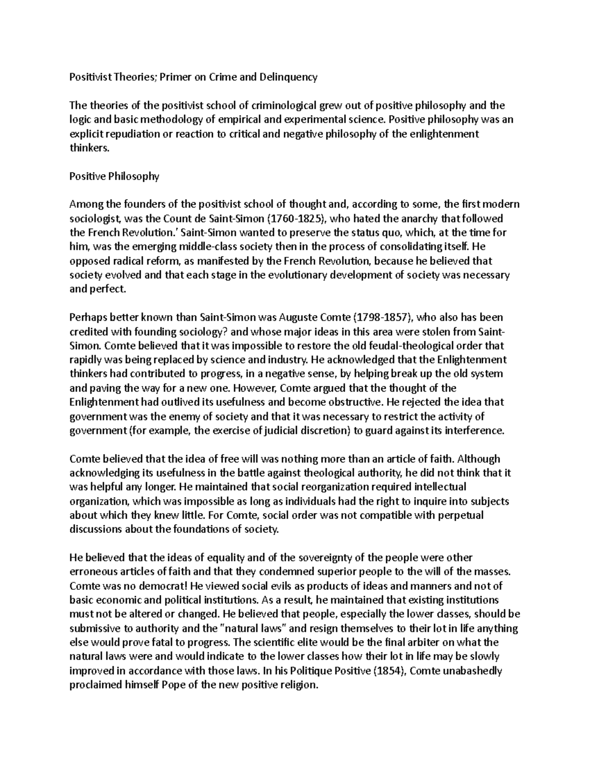 Positivist Theories Primer on Crime and Delinquency Notes - Positive ...