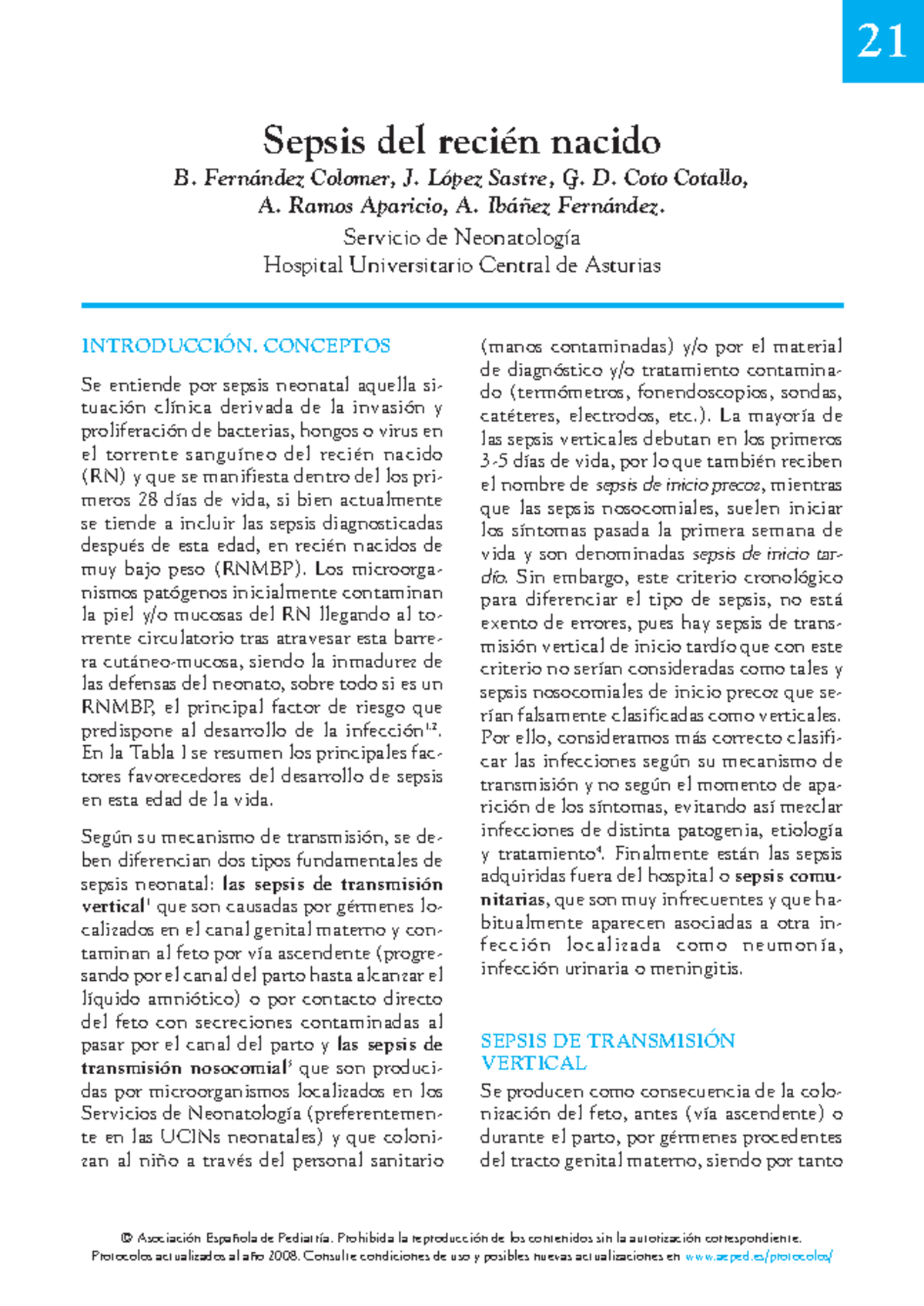 Sepsis Neonatal 2 - 21 Sepsis del recién nacido B. Fernández Colomer, J ...