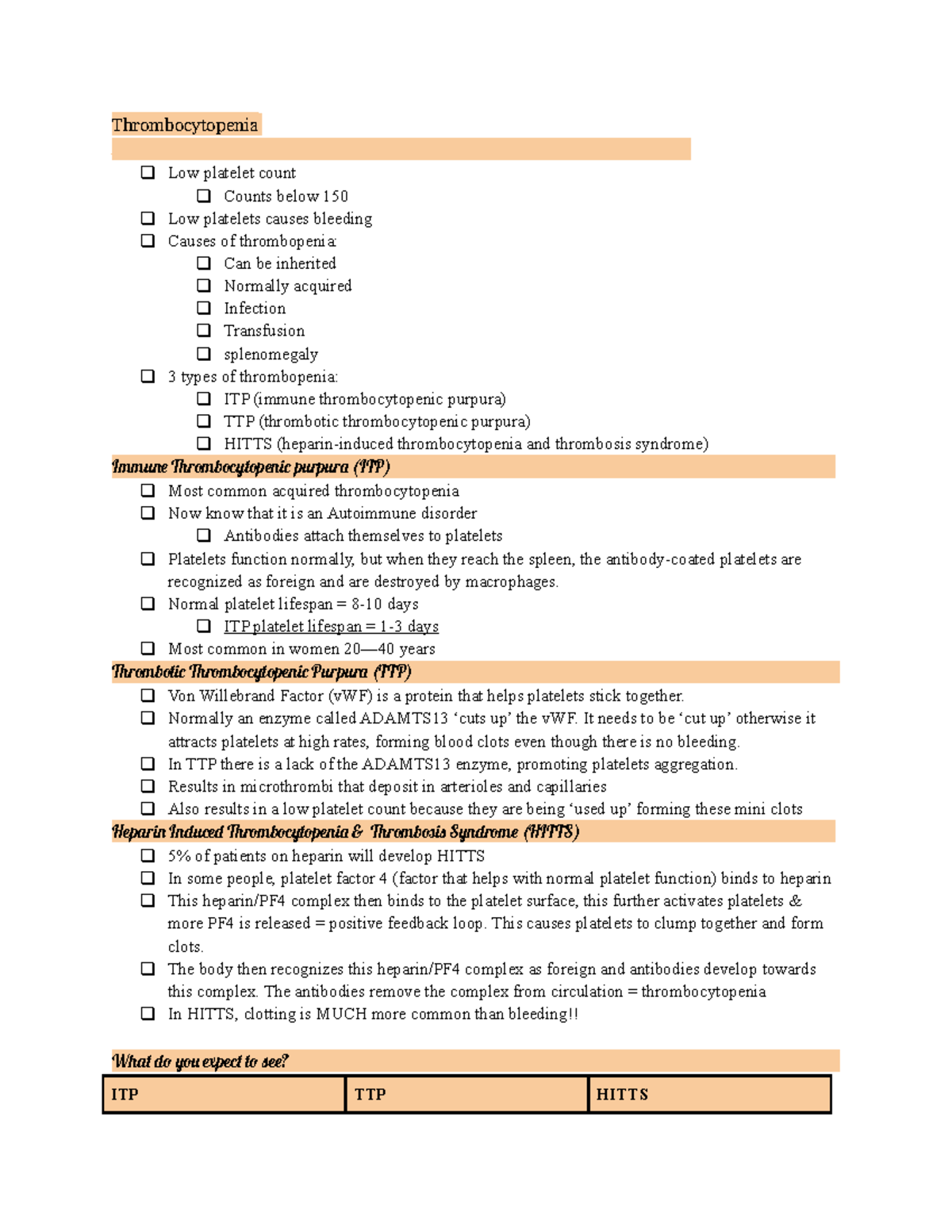 Bleeding disorder notes - Thrombocytopenia - Studocu
