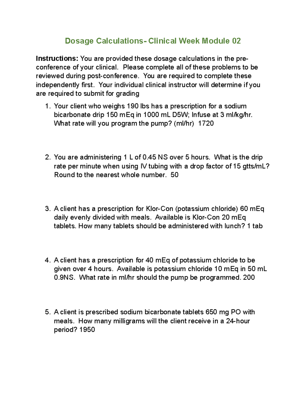 Dosage Calculations Module 02 PN II - Dosage Calculations- Clinical ...