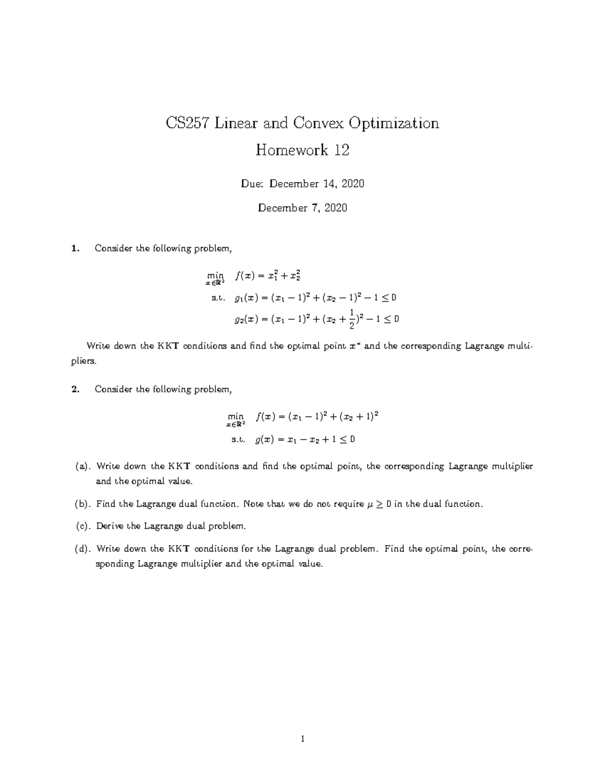 Hw12 - notes de cours - CS257 Linear and Convex Optimization Homework ...