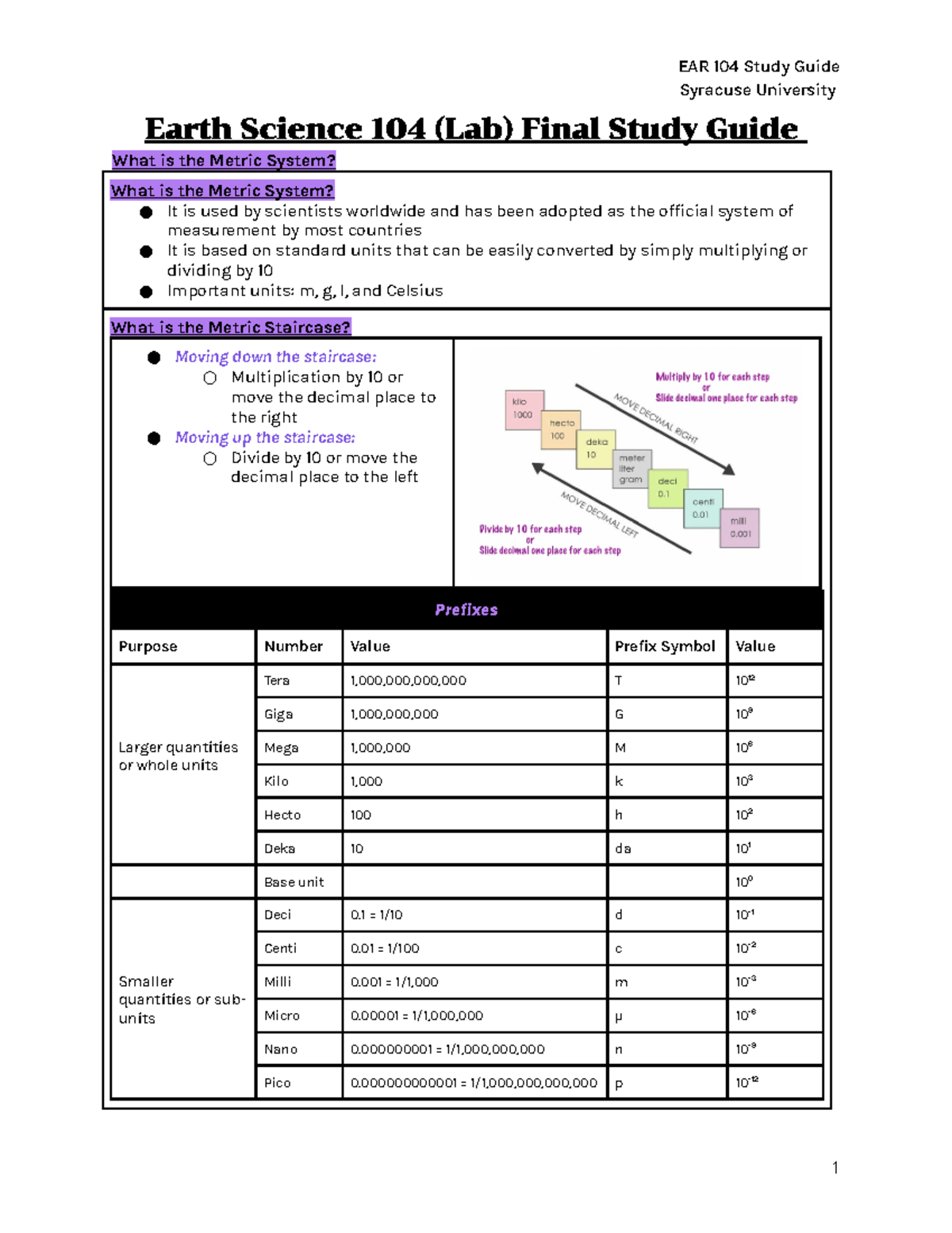 EAR 104 Final SG - Syracuse University Earth Science 104 (Lab) Final ...