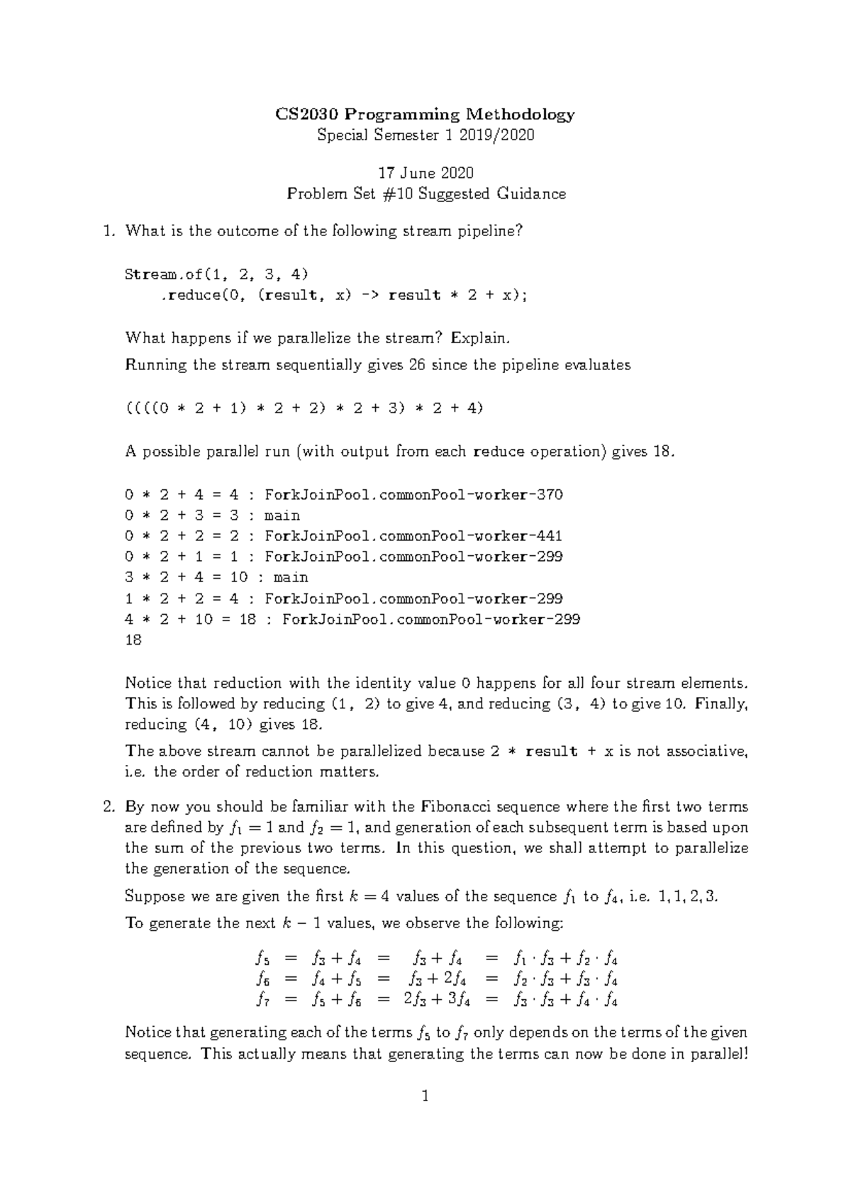 Recitation 10 answer guide - CS2030 Programming Methodology Special Semester 1 2019/ 17 June ...