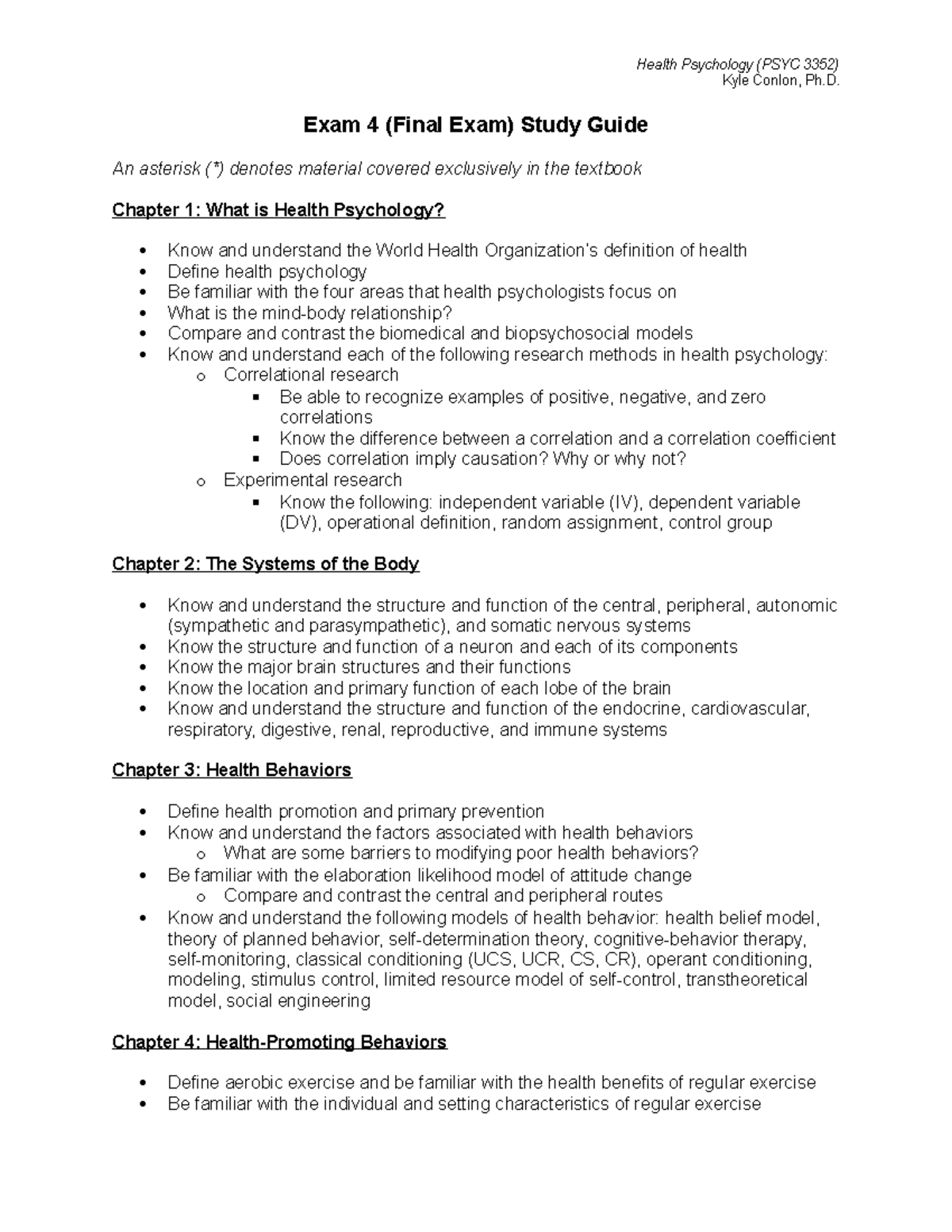 Exam 4 Study Guide - Kyle Conlon, Ph. Exam 4 (Final Exam) Study Guide ...