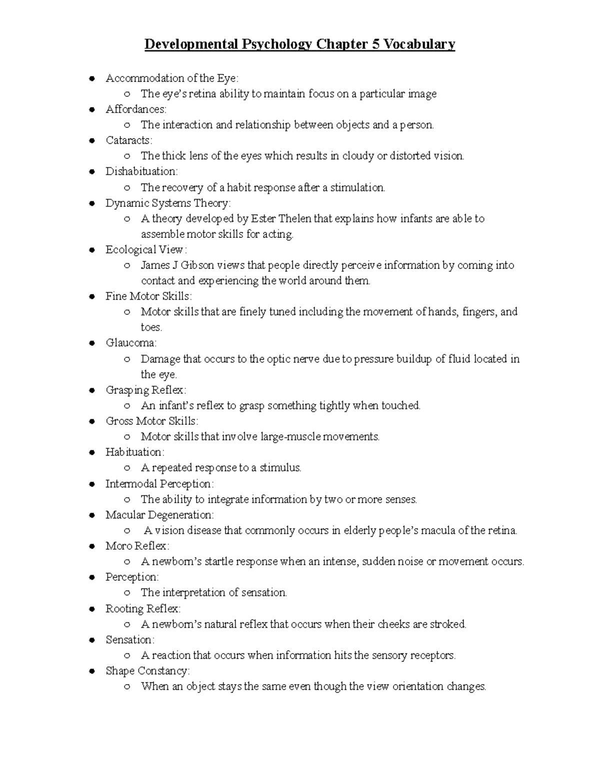 Developmental Psychology Chapter 5 Vocabulary - Developmental ...