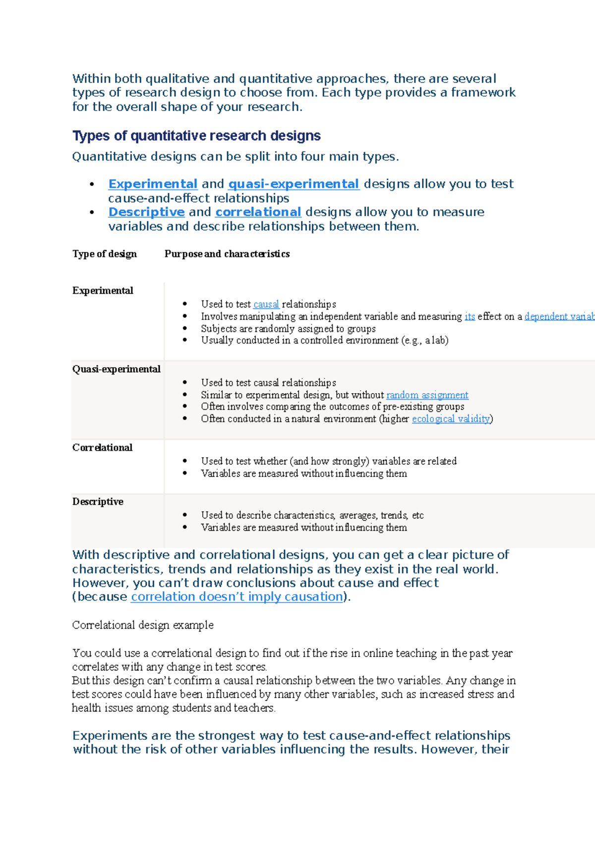 Types of quantitative and qualitative research designs - Within both ...