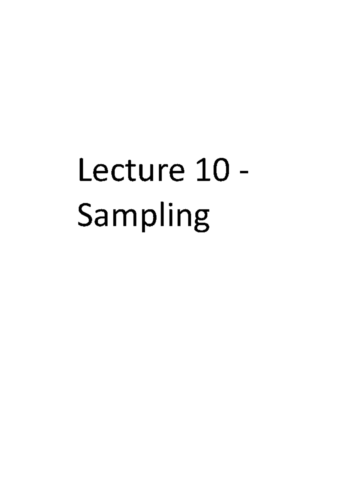 Chapter 10 - Lecture notes 10 - Lecture 10 Sampling Parameters and ...