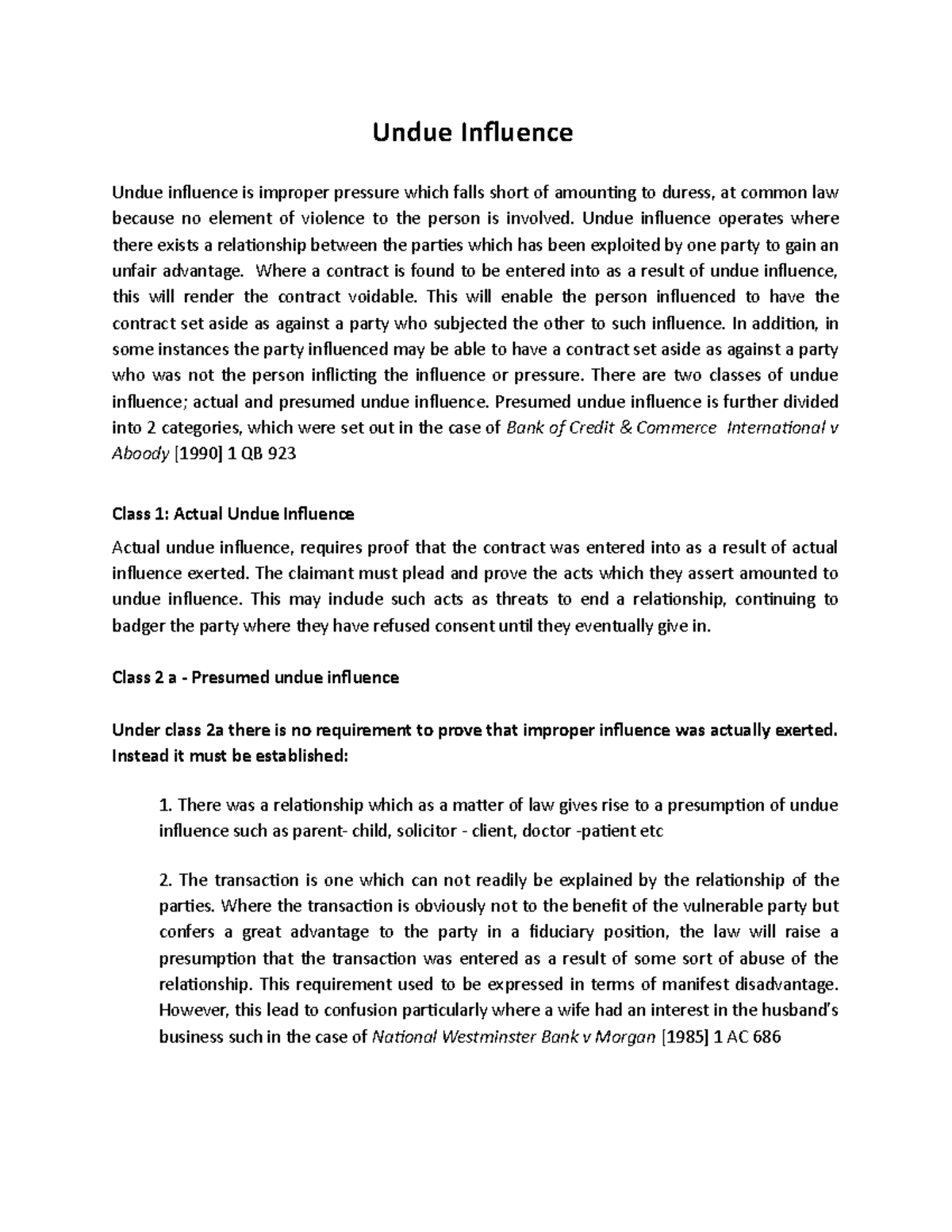 Undue Influence - Undue Influence Undue influence is improper pressure ...