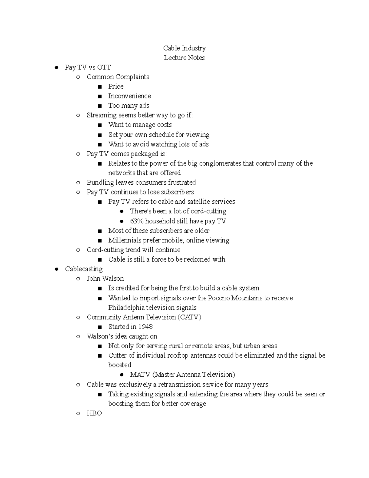 EME Cable Industry - Cable Industry Lecture Notes Pay TV vs OTT Common ...