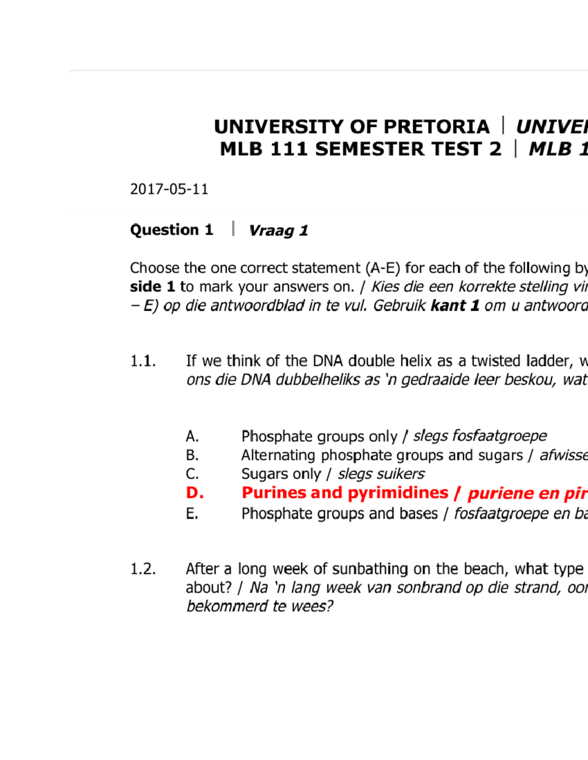 MLB Sem Test 2 - Semester 1 test 2 - MLB 111 - Studocu