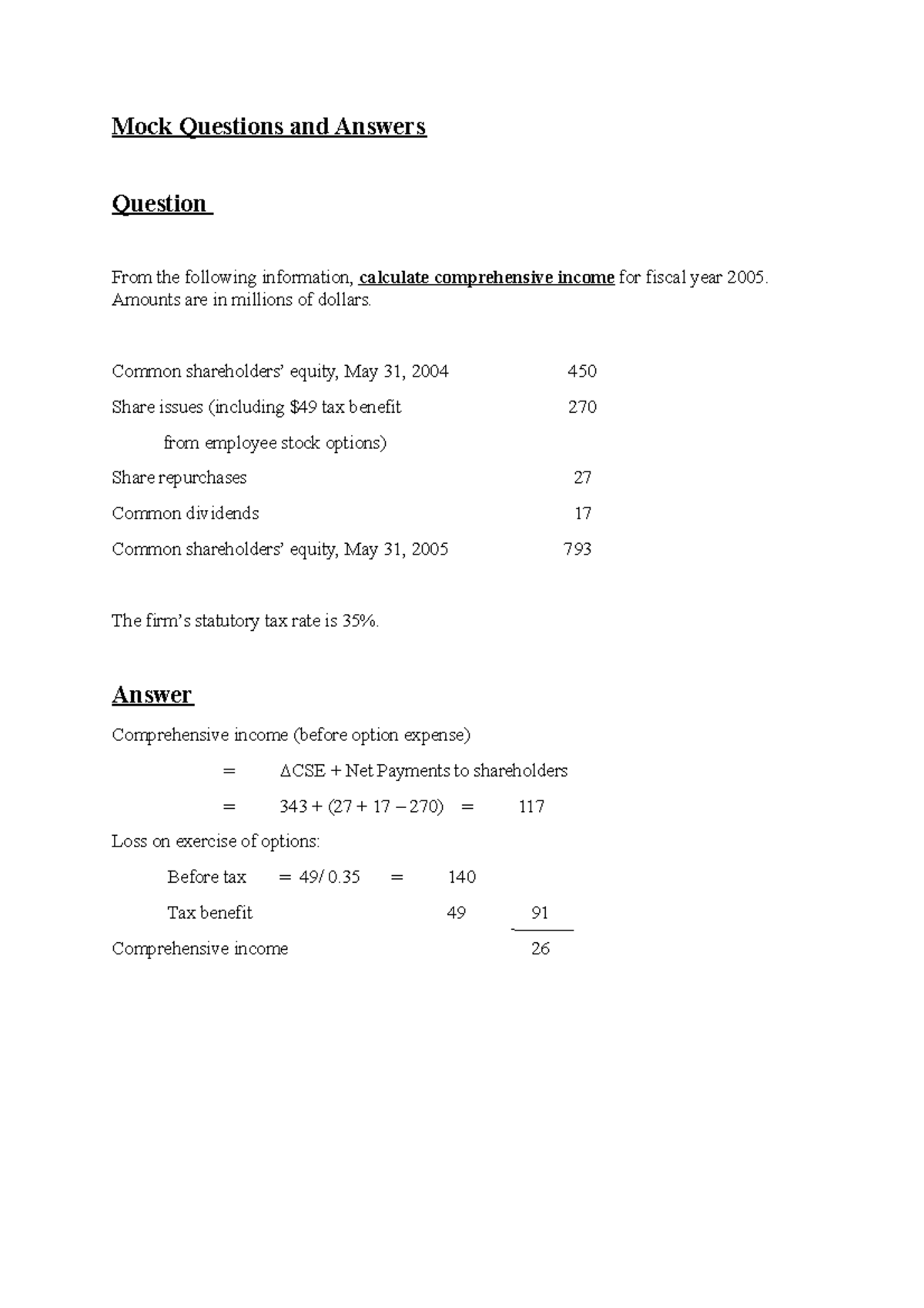 Mock Questions and Answers - Mock Questions and Answers Question From ...