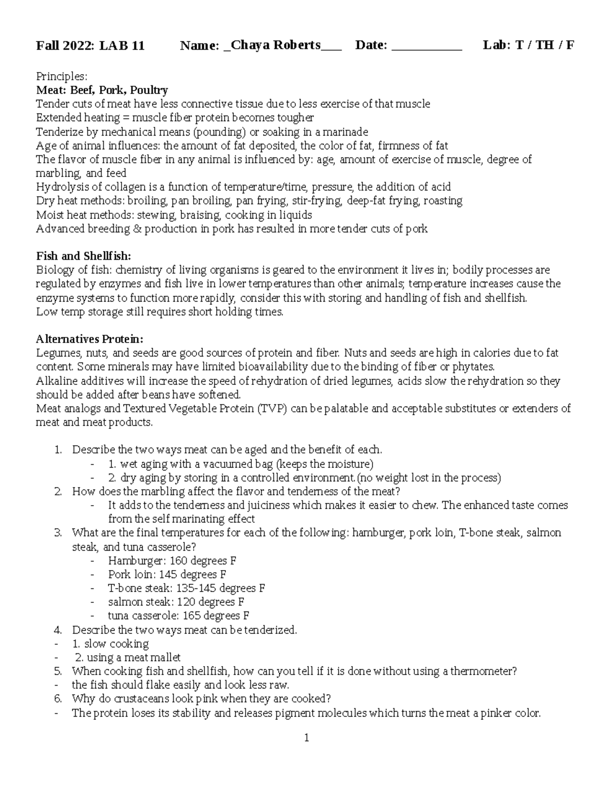 Fall Lab 11 Meat Alternatives - Fall 2022: LAB 11 Name: Chaya Roberts__ Date: __________ Lab: T ...