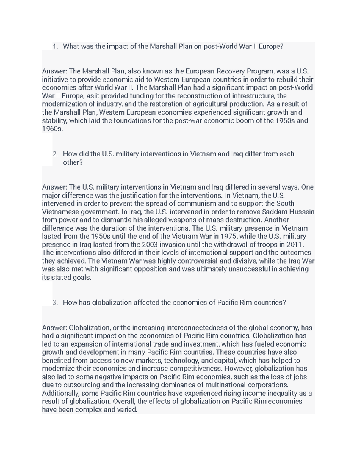 Hw assignment for U.S pacific world - What was the impact of the ...