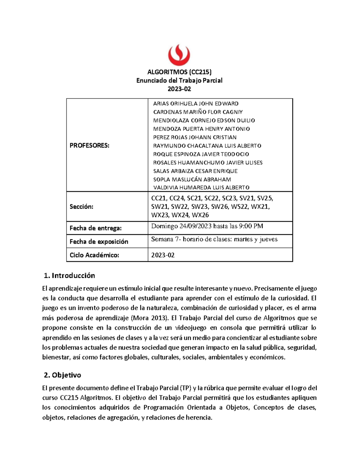 CC215 Enunciado Trabajo Parcial 2023-02 - ALGORITMOS (CC215) Enunciado ...