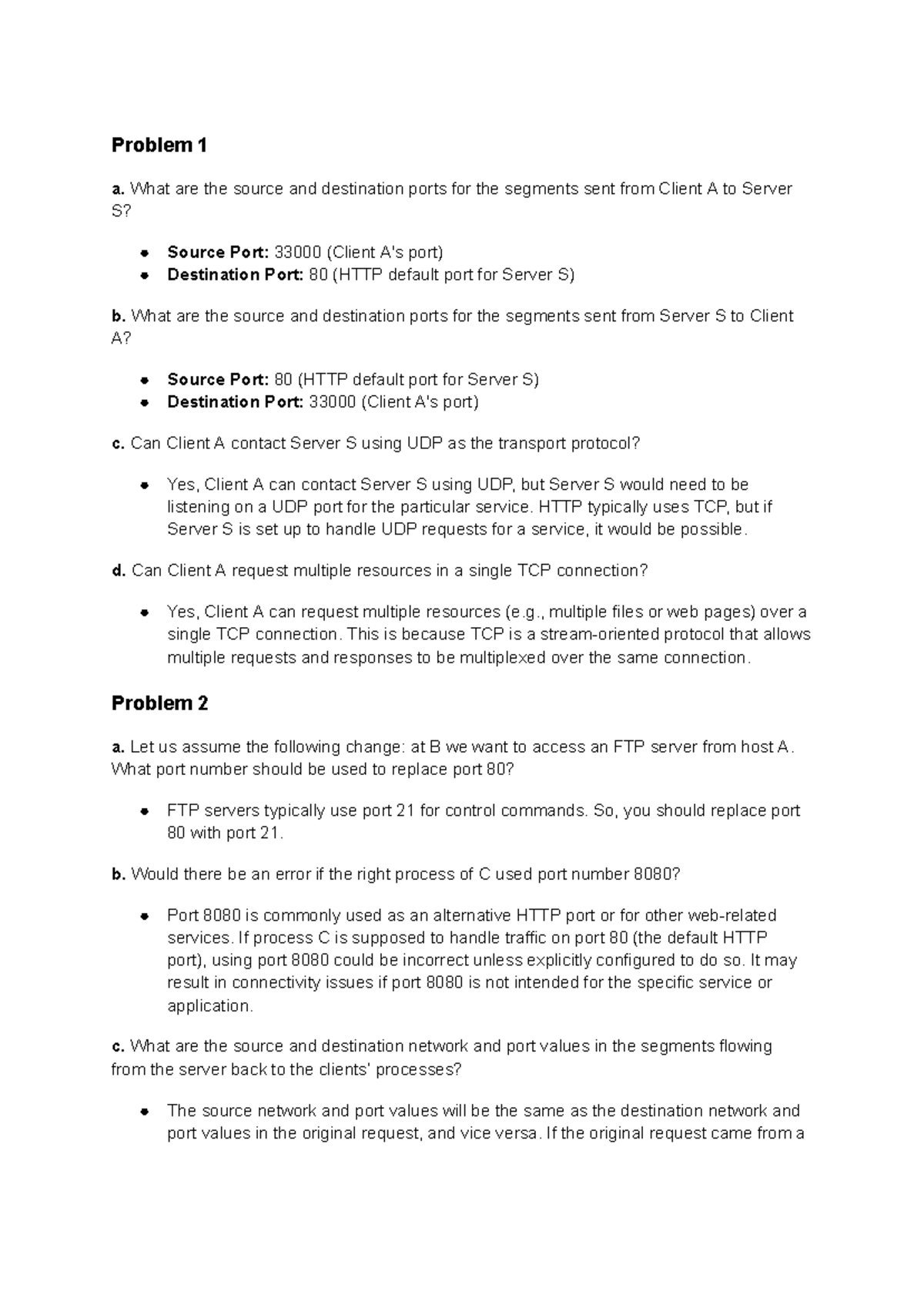 Week 5 Tutorial Problem + LAB - Problem 1 a. What are the source and destination ports for the ...