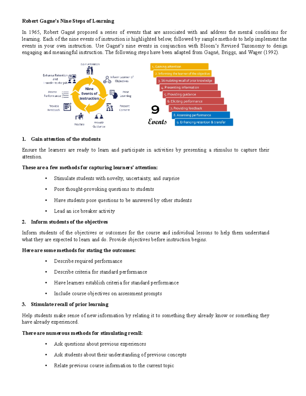 Gagne - Keller - Robert Gagne’s Nine Steps of Learning In 1965, Robert ...