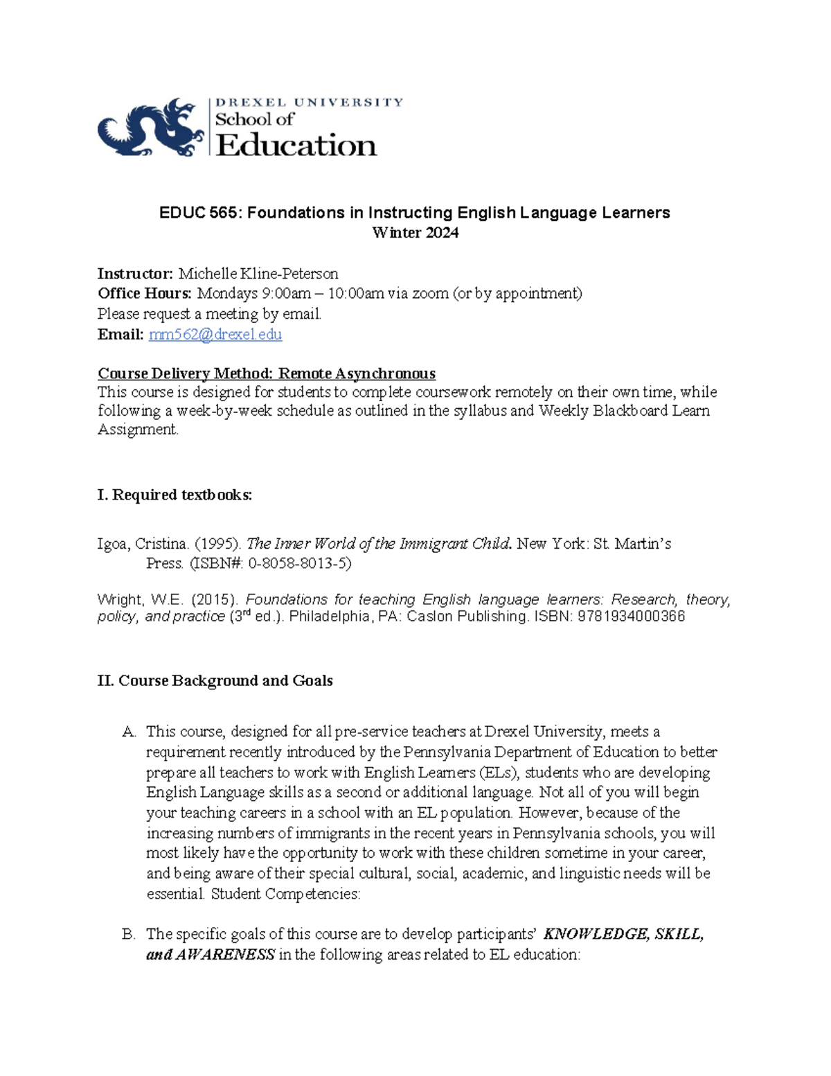 EDUC 565 Winter 2024 Syllabus Kline-Peterson - EDUC 565: Foundations in ...