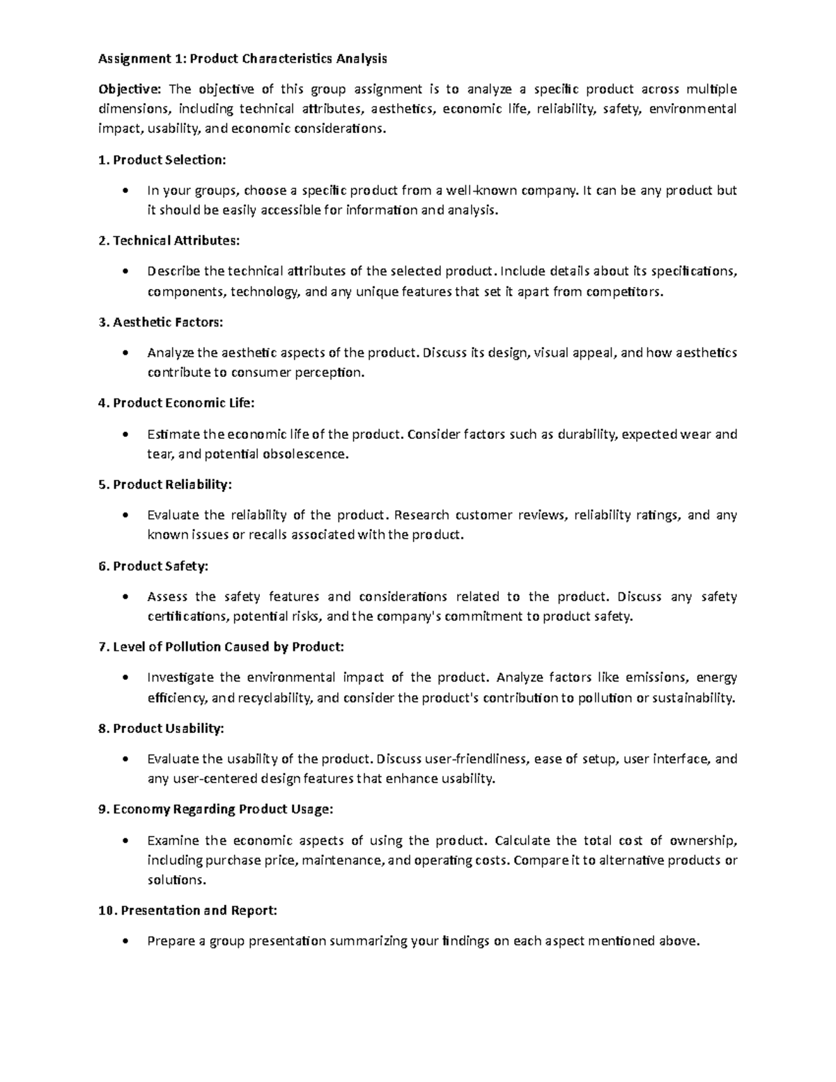 Group assignment 1 - QTCL, QM - Assignment 1 : Product Characteristics Analysis Objective: The ...
