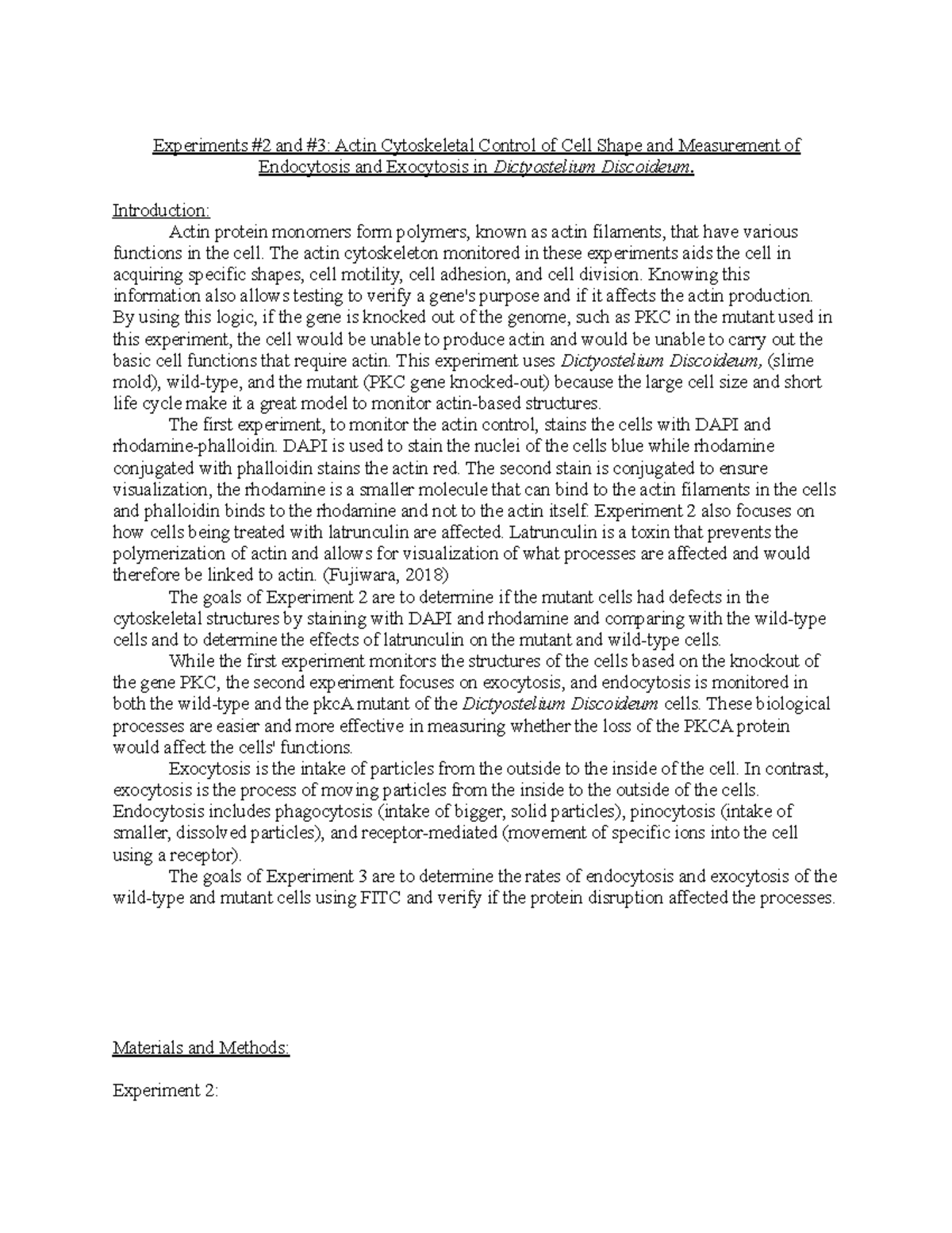 Bio 303- lab report 2 - Experiments #2 and #3: Actin Cytoskeletal ...