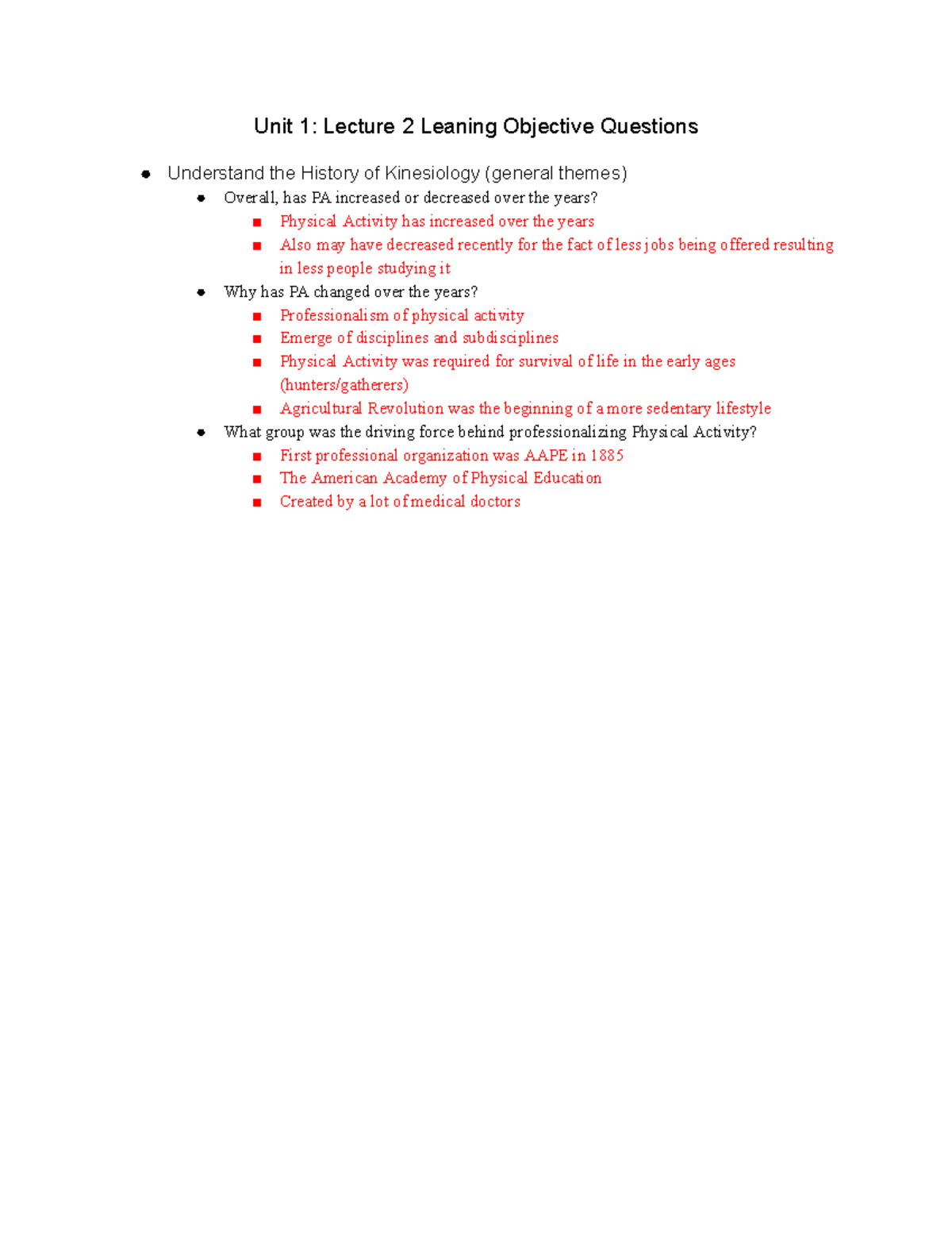 KIN Lecture 2 Learning Objective Questions - Unit 1: Lecture 2 Leaning ...