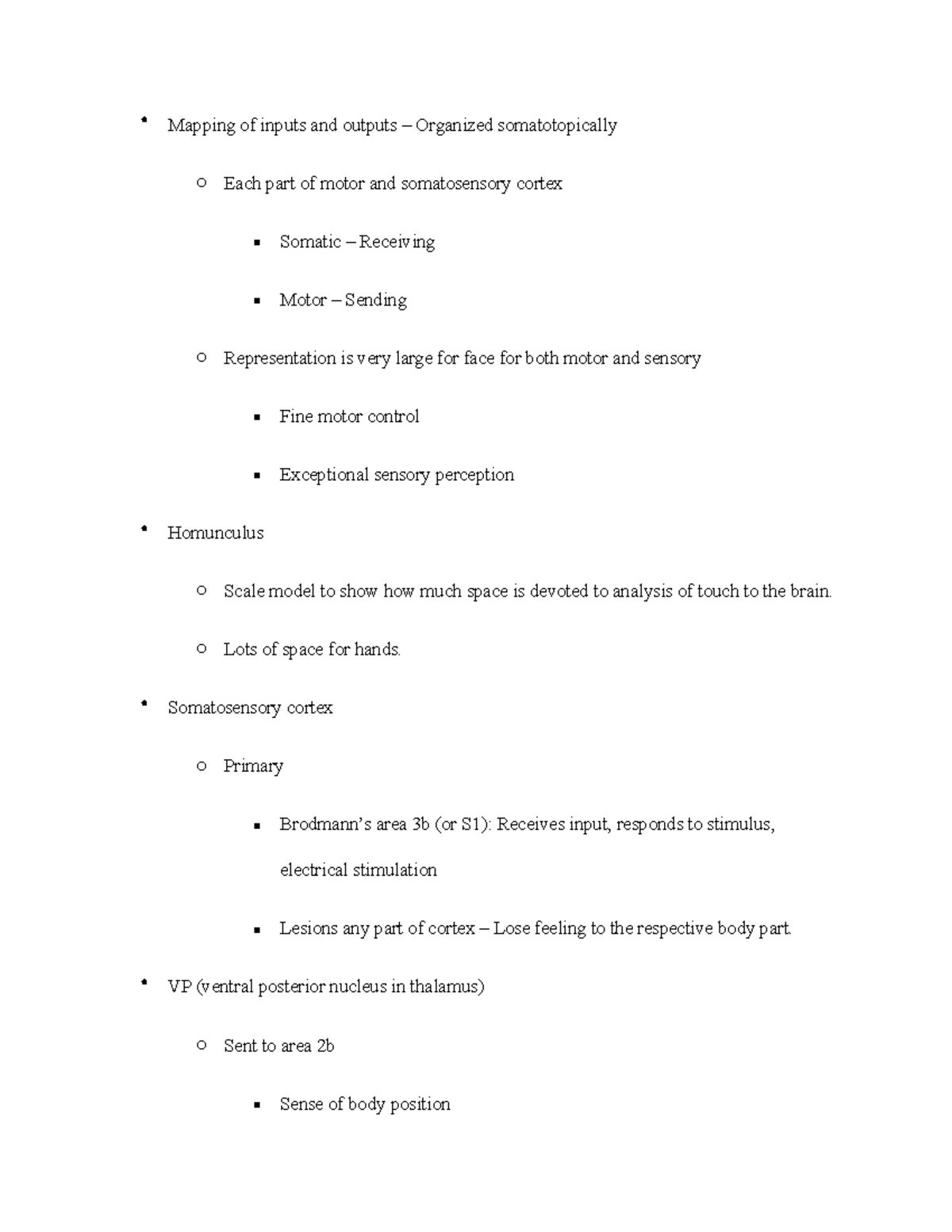 BIO 302 - Neuroscience Lecture 20 - • Mapping of inputs and outputs ...