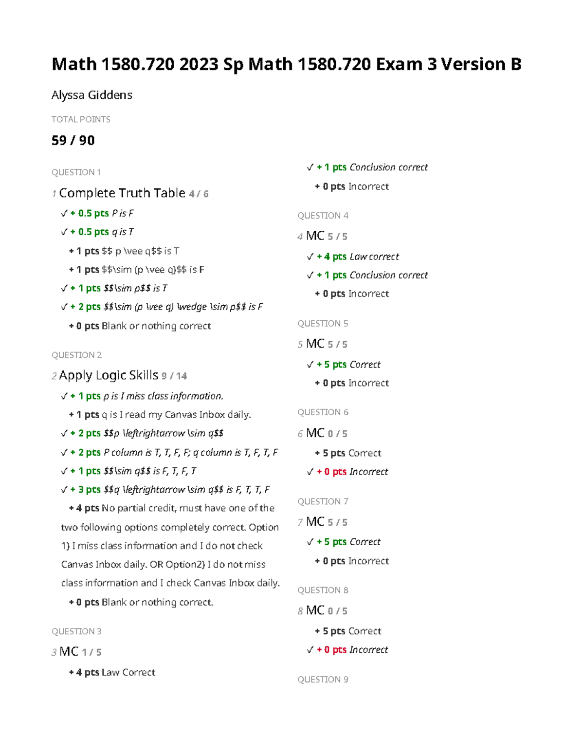 Module 3 test - logic - Math 1580 2023 Sp Math 1580 Exam 3 Version B ...