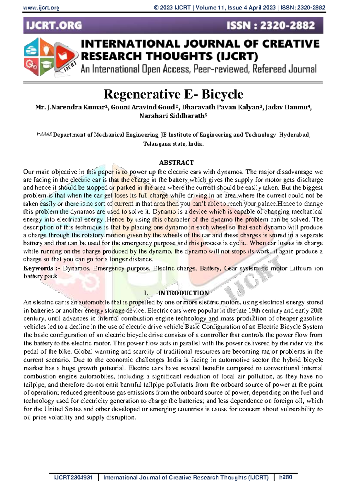 Regenerative E-Bicycle - Regenerative E- Bicycle Mr. J Kumar 1 , Gouni ...