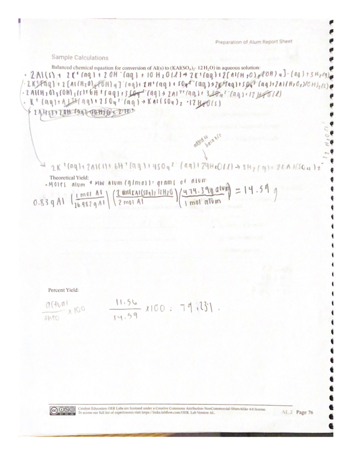 Sample Calculations - lab answers - CHM225 - Studocu