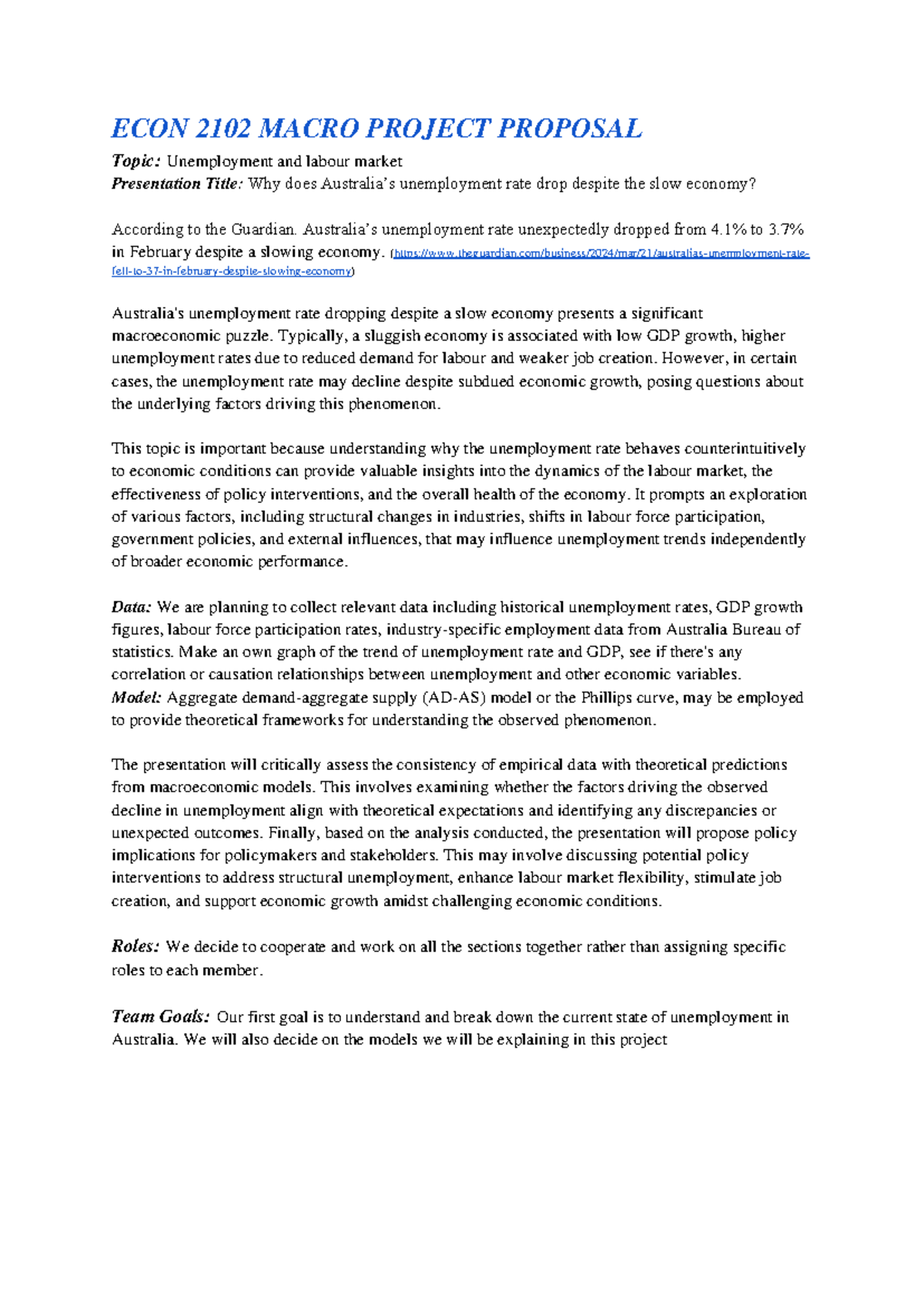 Econ2102 macro project proposal - ECON 2102 MACRO PROJECT PROPOSAL ...