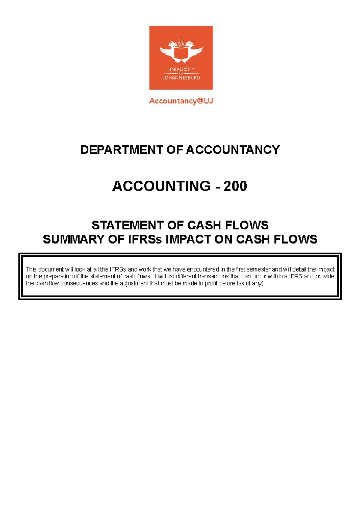 cash flow - IFrs summaries - DEPARTMENT OF ACCOUNTANCY ACCOUNTING - 200 ...