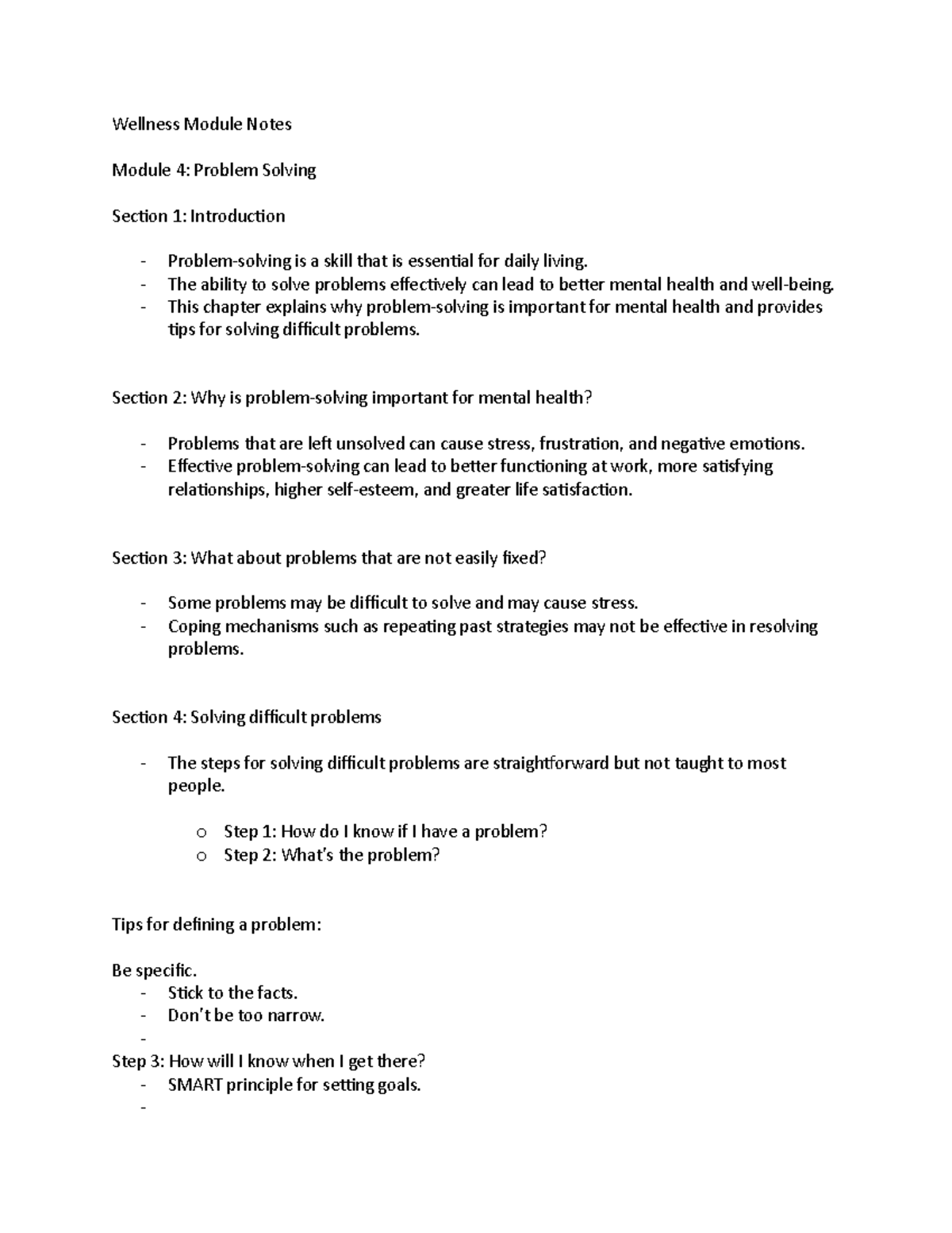 Module 4 - Wellness Module Notes Module 4: Problem Solving Section 1 ...